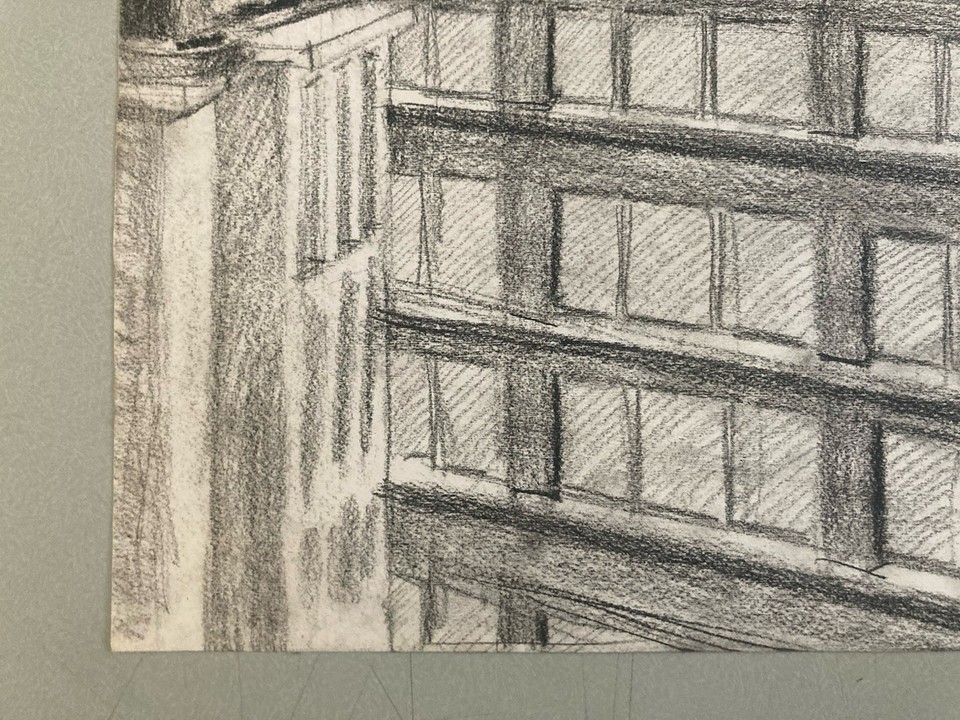Beautiful charcoal drawing 1970 on paper Paris building, street ...