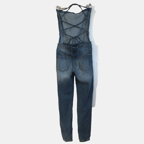 Fashion Nova Denim overalls Stretch Medium blue wash Criss cross tie ...