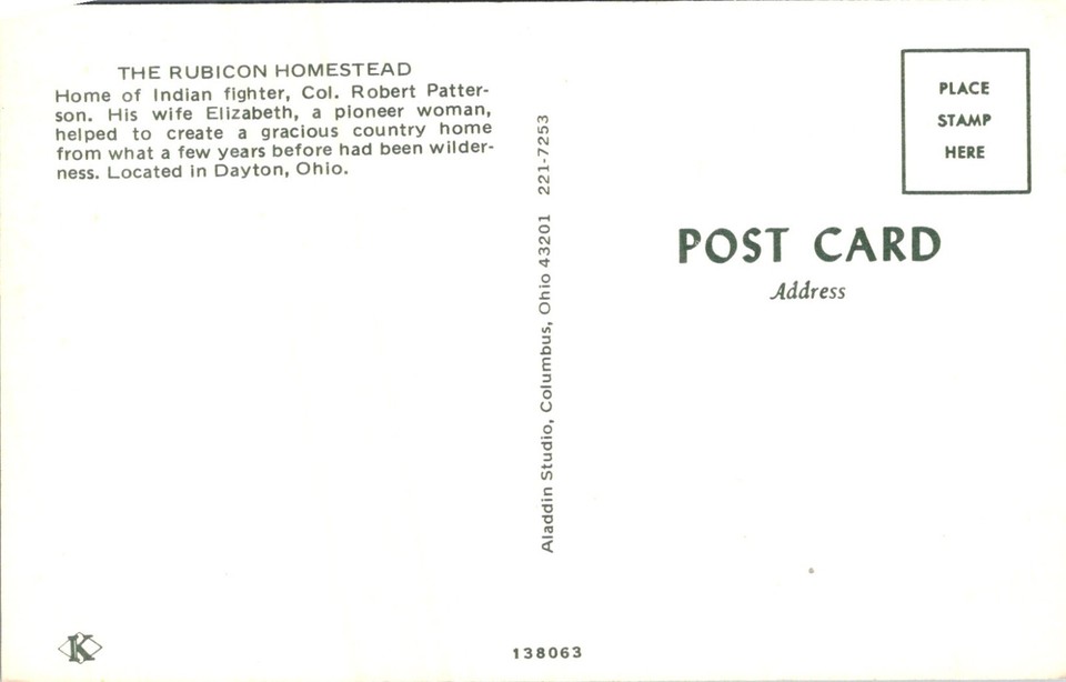 The Rubicon Homestead Col. Robert Patterson Dayton Ohio Postcard | eBay
