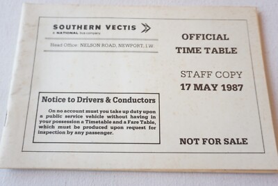 1987 Southern Vectis Isle of Wight Staff Issue Bus Timetable Ventnor ...