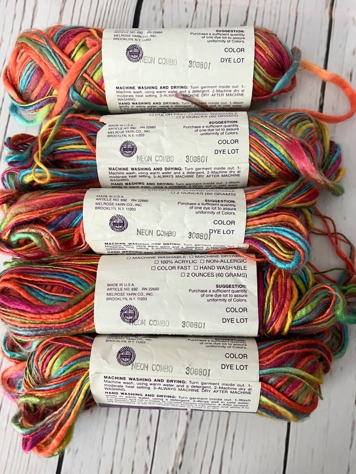 Vtg Melrose Art Knit Yarns NEON COMBO Lot of 5 Designers Choice Silk ...