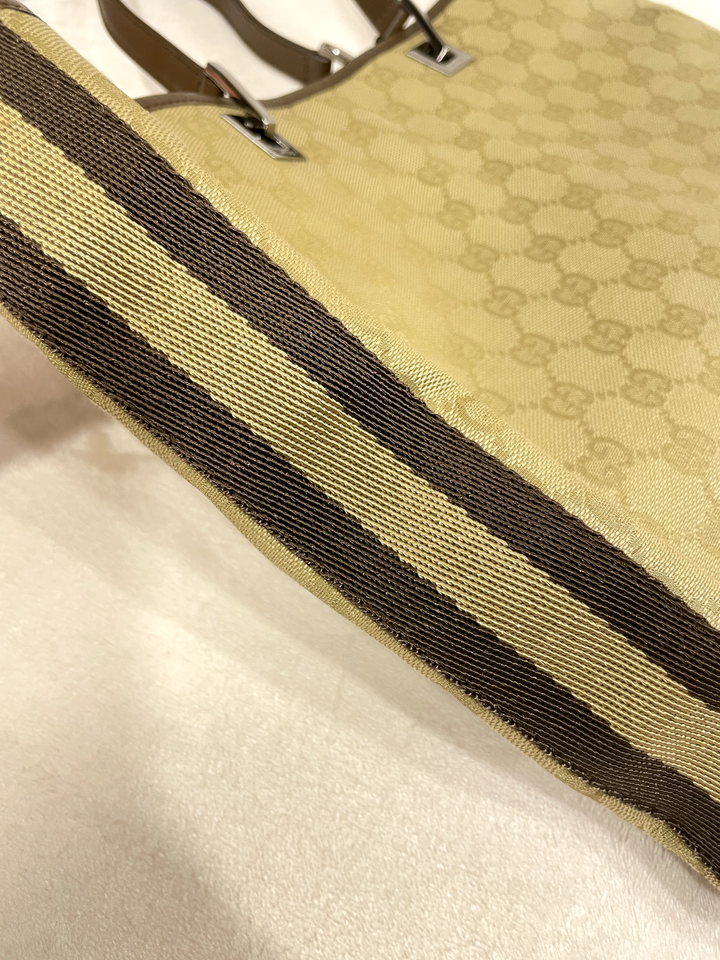 Authentic GUCCI Shoulder Hand Tote Bag Sherry GG Canvas Leather Rank A ...