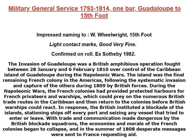 Military General Service Medal 1793-1814 - Guadaloupe - W. Wheelwright ...
