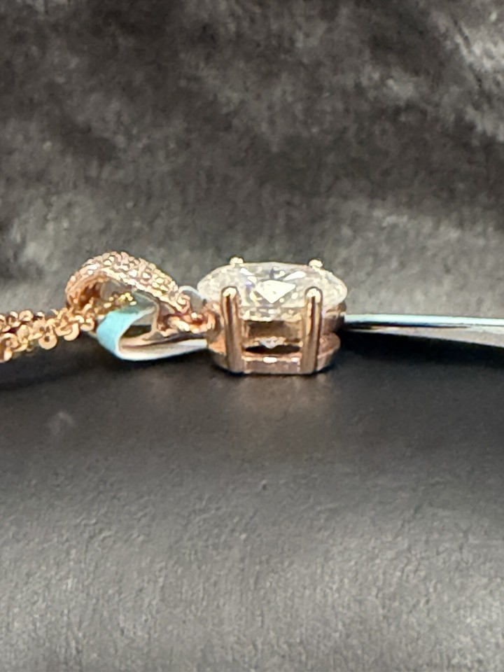 1.5 CTW VVSD Oval Cut Moissanite Pendant With Rose Gold Twisted Rock ...