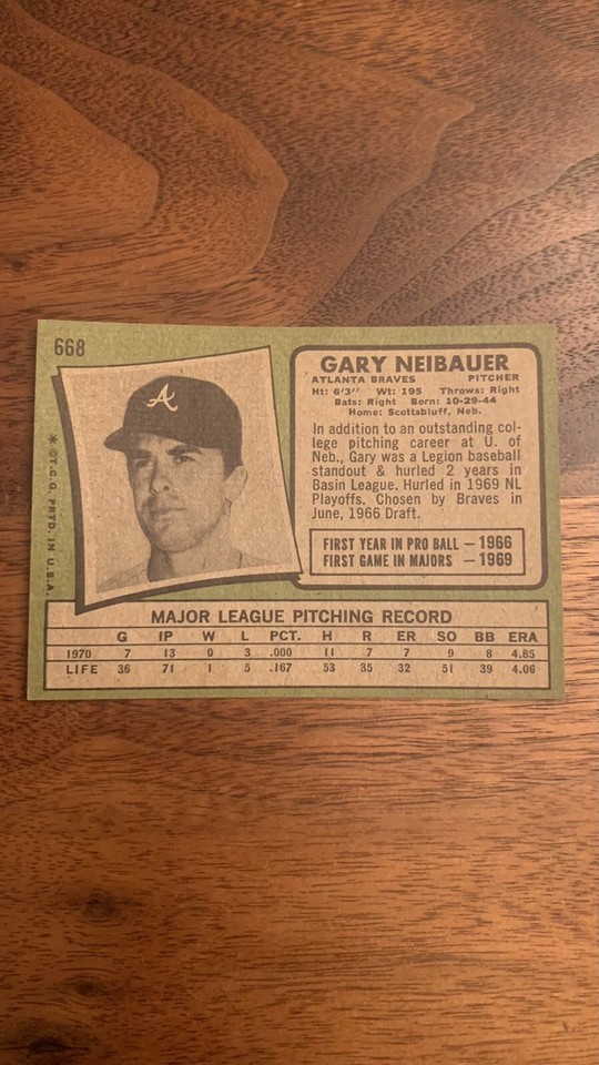 1971 Topps Baseball #668 Gary Neibauer - Atlanta Braves High Number Ex ...