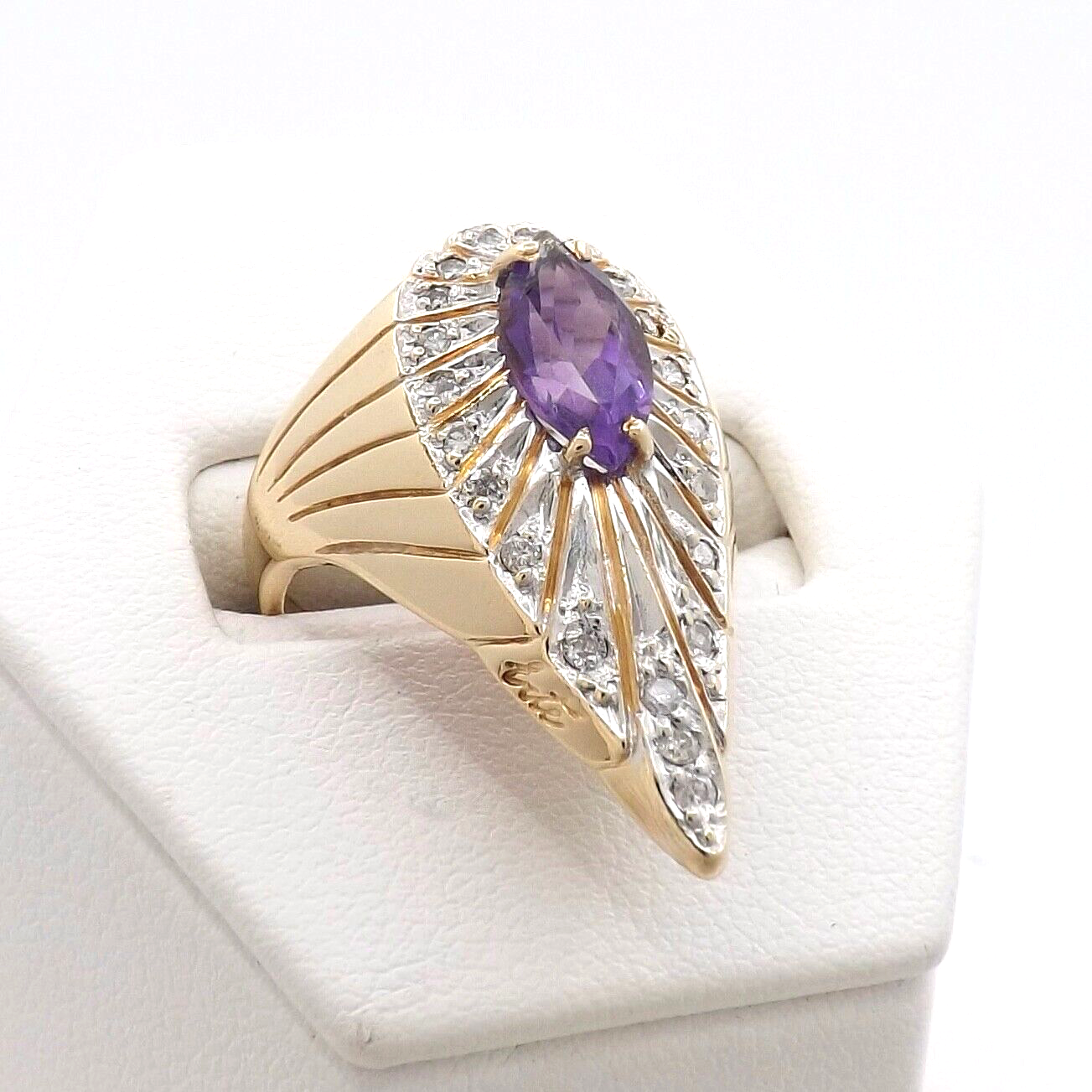 Erte 14k Gold Natural Amethyst Diamond Ring Marquise Setting Peacock ...