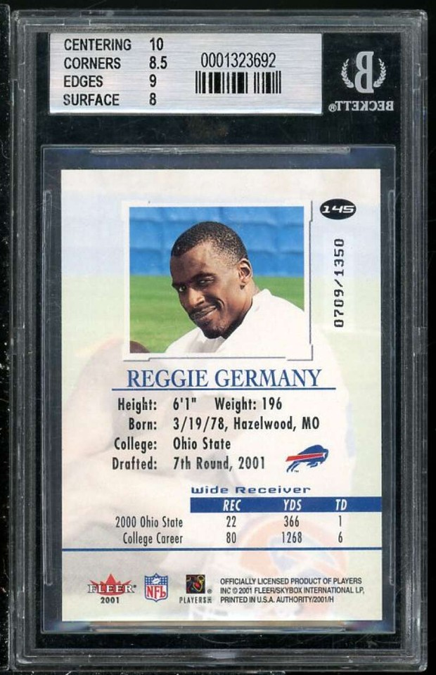 Reggie Germany Rookie Card 2001 Fleer Authority #145 BGS 8.5 (Read ...