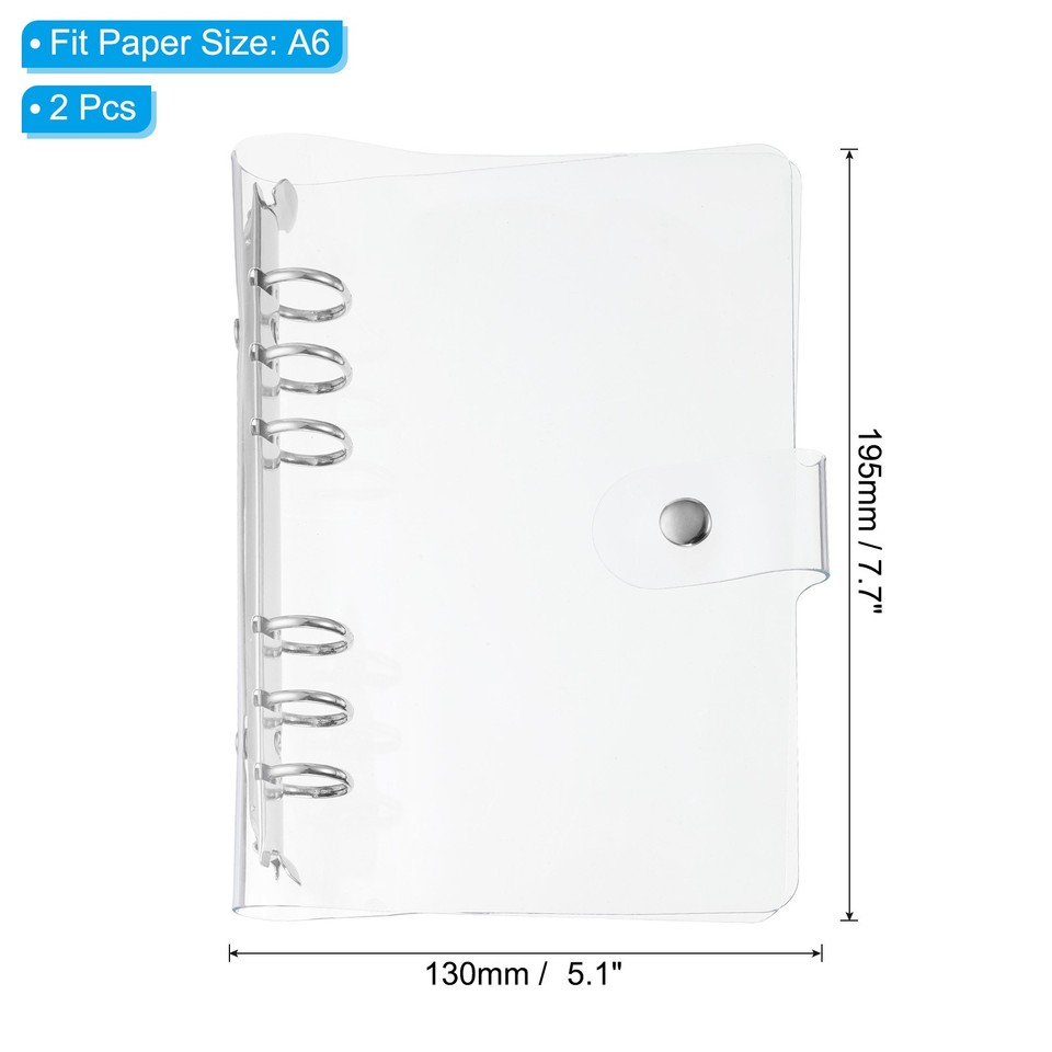 Soft PVC A6 Clear Binder Cover with Snap Button Closure 6 Ring, Silver ...