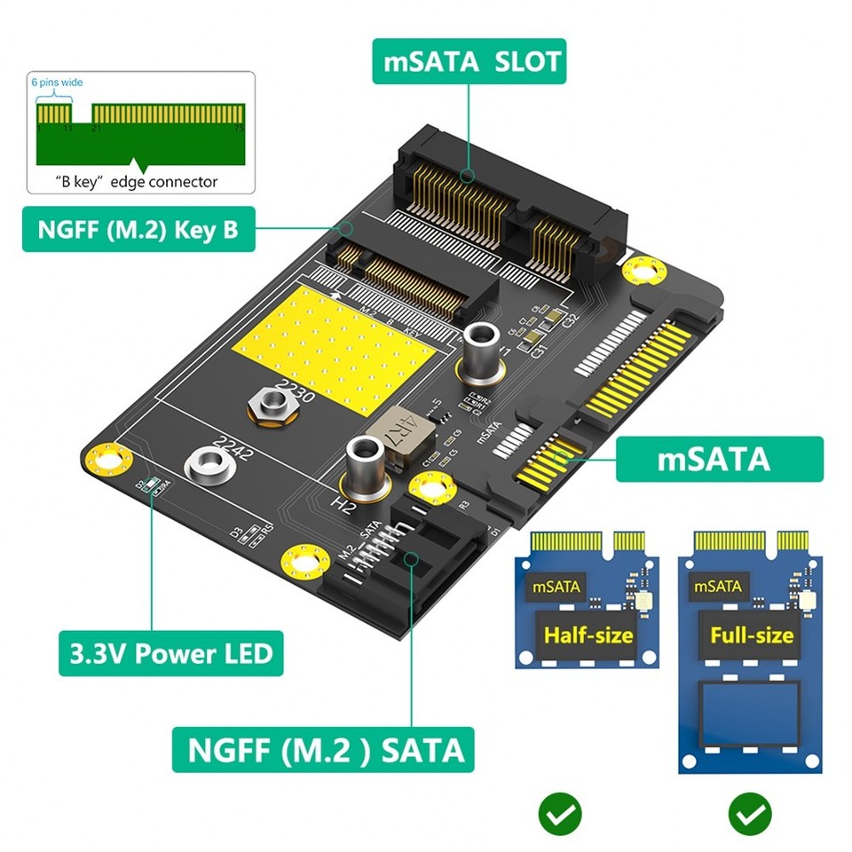 2 in 1 Msata/M.2 NGFF SSD to Dual SATA3 Adapter M.2/MSATA to SATA ...