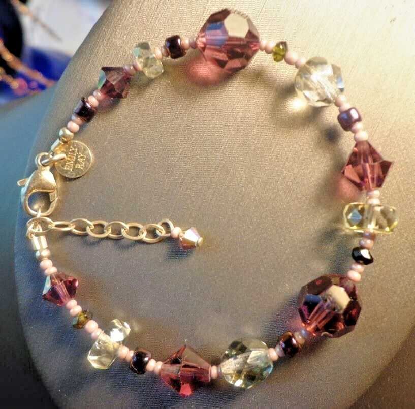 Emily Ray (Signed) Purple &Crystal 8" Bracelet w/ Swarovski Crystals ...