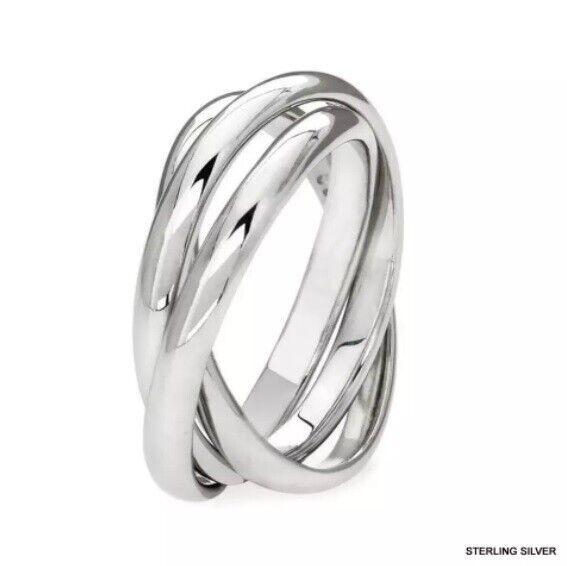 925 Sterling Silver 3 Band Plain Rolling Interlocking Ring All Size ...