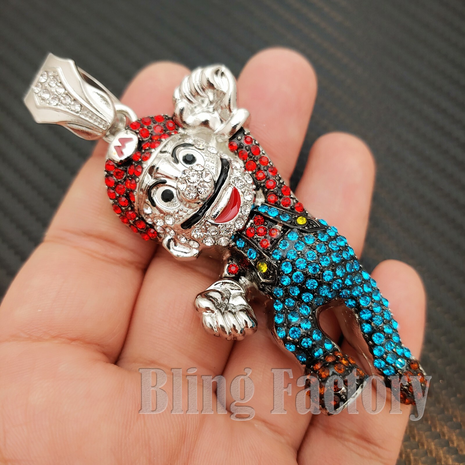 Super Mario Pendant & 18" Iced Cuban Box Lock Choker Chain Hip Hop ...