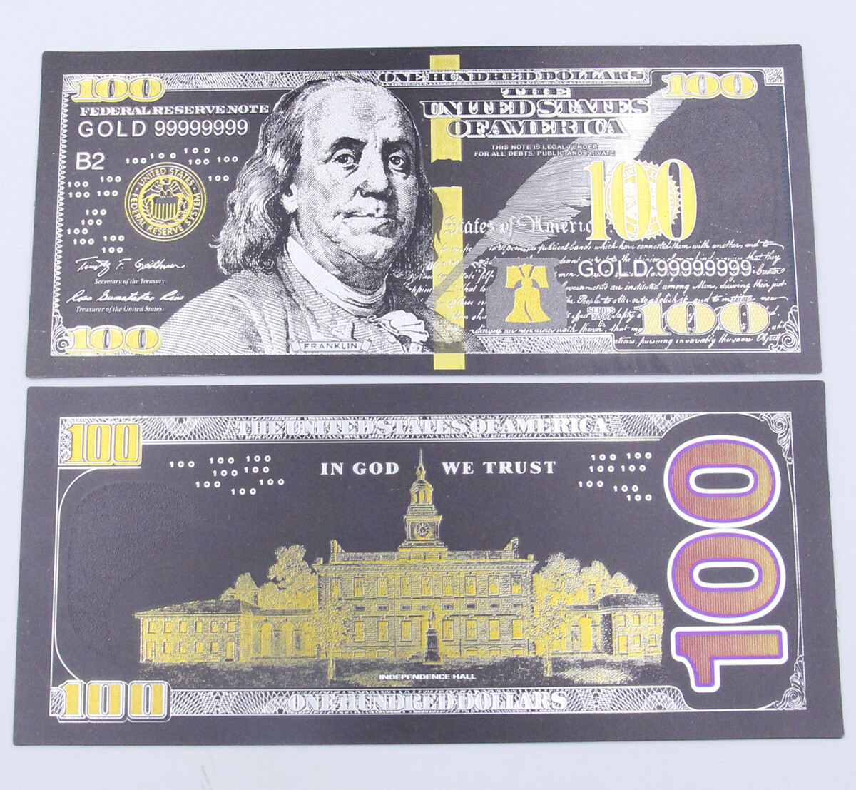 Lot 100 Pcs New $ 100 Dollar Black Gold Banknotes Notes Money Crafts ...