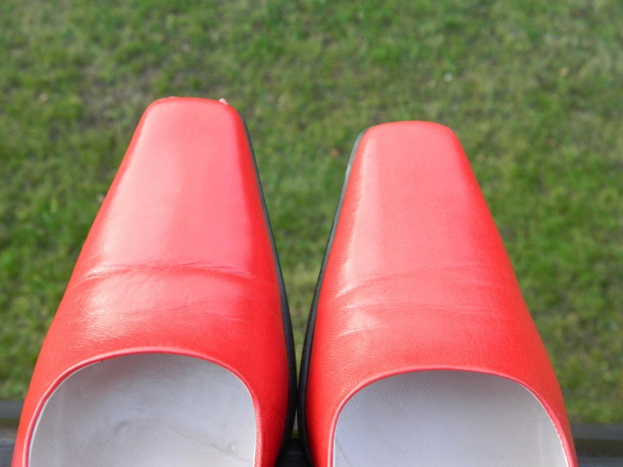 Escada True Red Leather Sling Back Pump Shoes w/silver heel, US size 7 ...