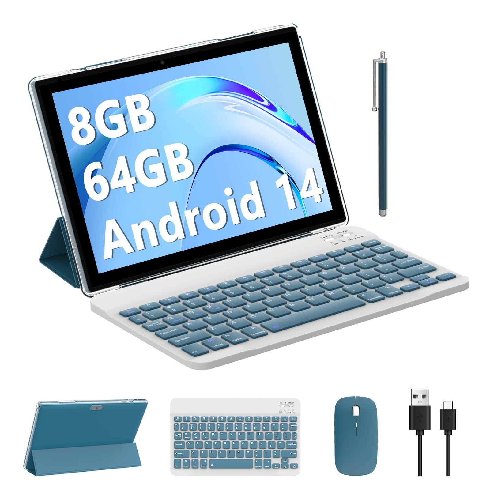 Android 14, 2 in 1 Tablet with Keyboard, 10 inch Tablets, 8GB+64GB/1TB Expand... | eBay
