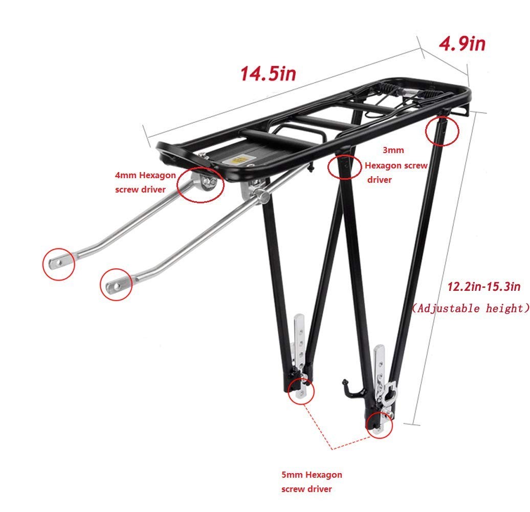 Bike Cargo Rack Cargo Universal Adjustable Bicycle Rear Luggage Touring ...