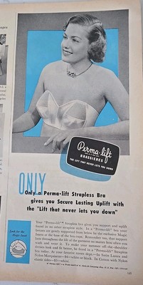 1951 women's Perma-lift strapless bra secure lasting uplift vintage Ad ...