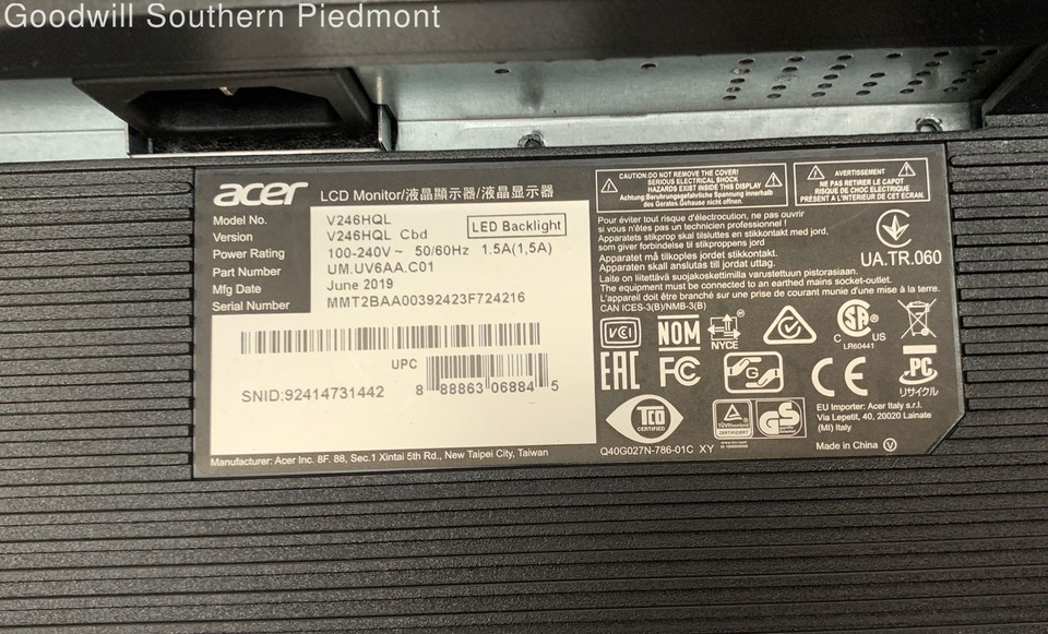 Acer V246HQL 23.6" LCD Monitor, No Stand - Tested | eBay