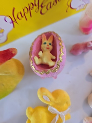 Vtg 15 Lot Flocked Bunny Rabbits Chicks Easter Decor Picks Chenille | eBay