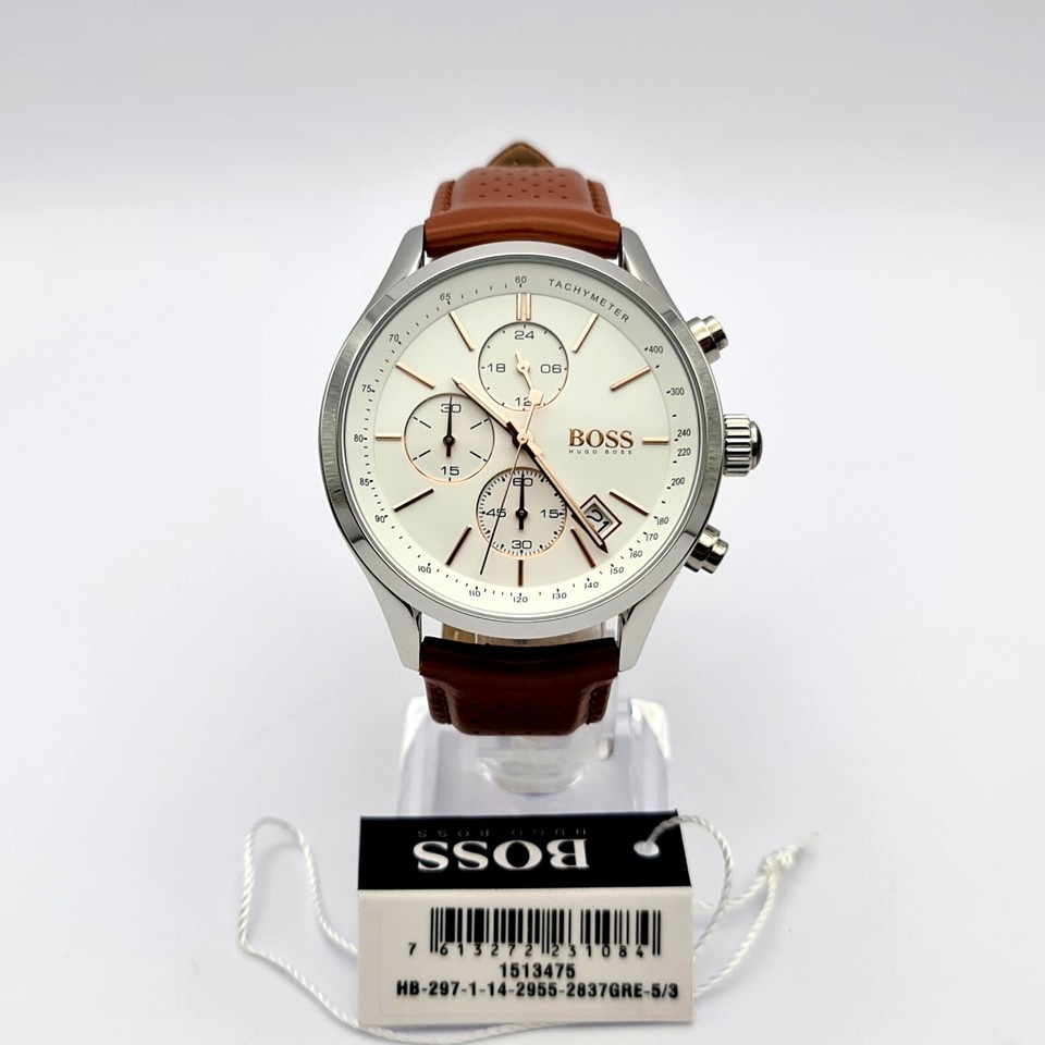 NEW GENUINE HUGO BOSS 1513475 GRAND PRIX BROWN LEATHER STRAP MENS WATCH ...