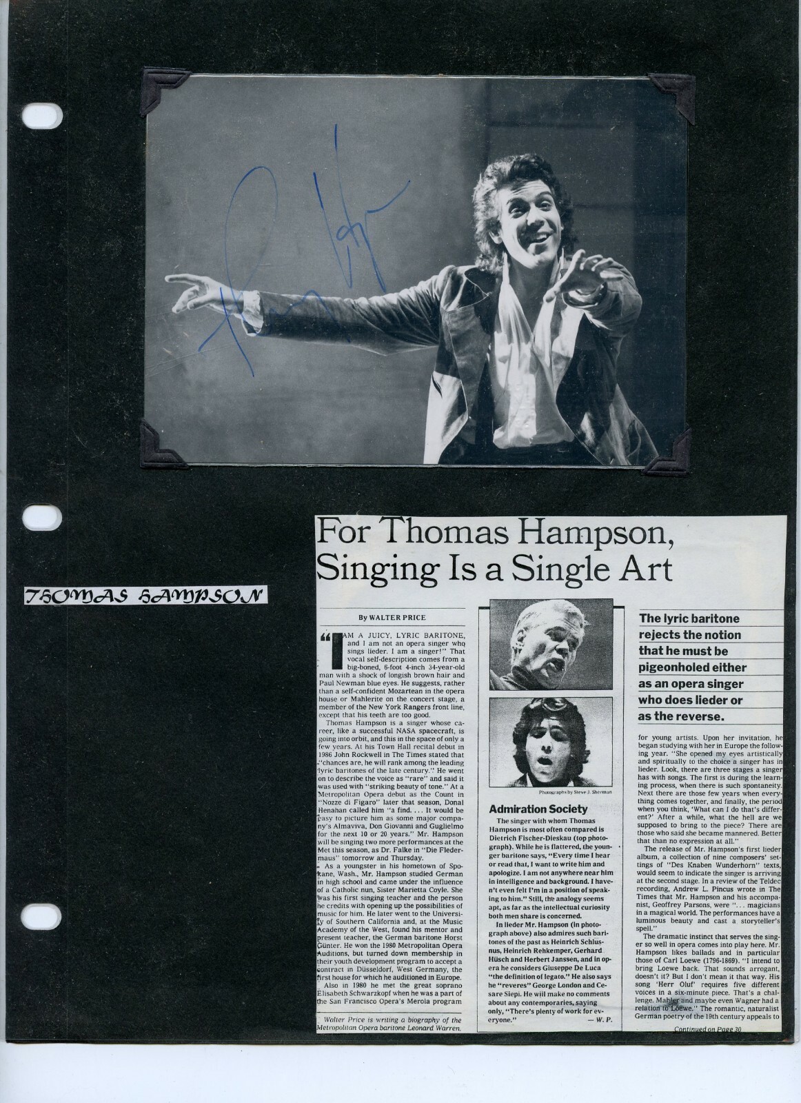 Autographié Photo Thomas Hampson Américain Lyrique Baryton, Un ...