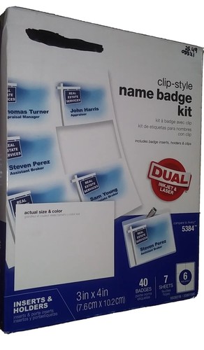 Office Depot Name Badge Kit Clip Style Inserts & Holders 3"X4" 40 ...