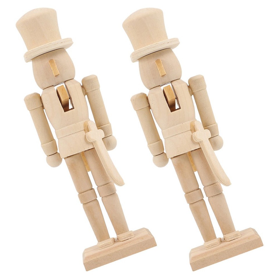 2pcs Wooden Unfinished Nutcracker Figurine DIY Blank Crafts Unpainted ...