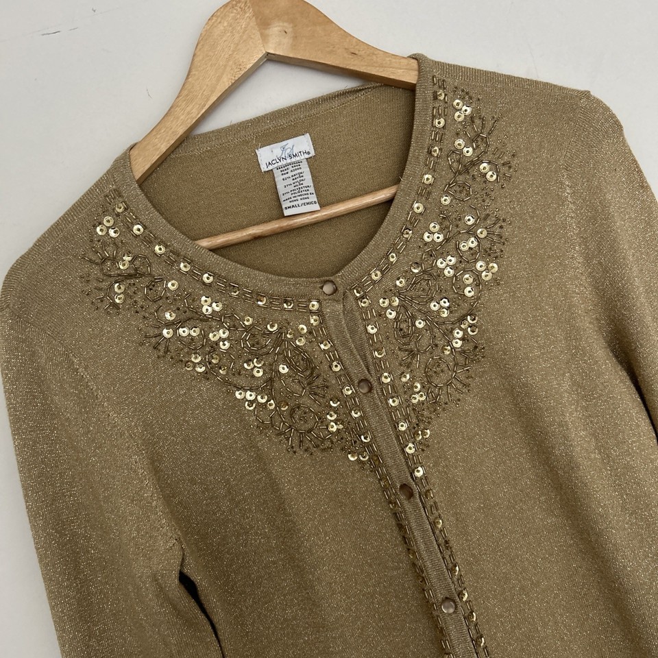 VTG Jaclyn Smith Sweater Gold Embellished Festive Sequins Beaded ...