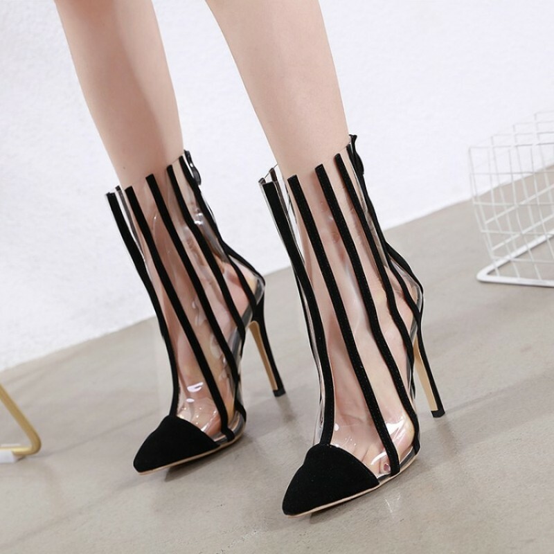 Women's Pointy Toe Hollow Out High Heels Evening Transparent PVC ...