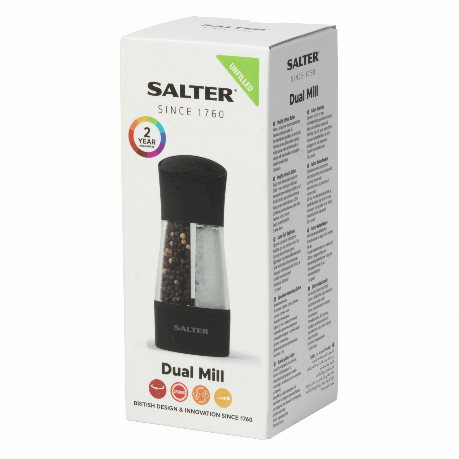 Salter Salt & Pepper Mill Dual Grinder Manual Ceramic 2 in 1 Compact ...