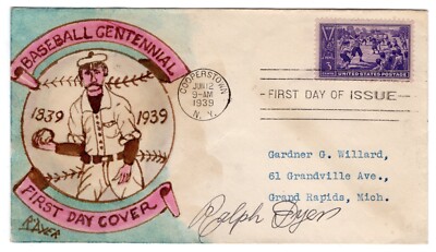 #855 Baseball Centennial 1939 FDC - Hand-Painted Ralph Dyer Signed | eBay