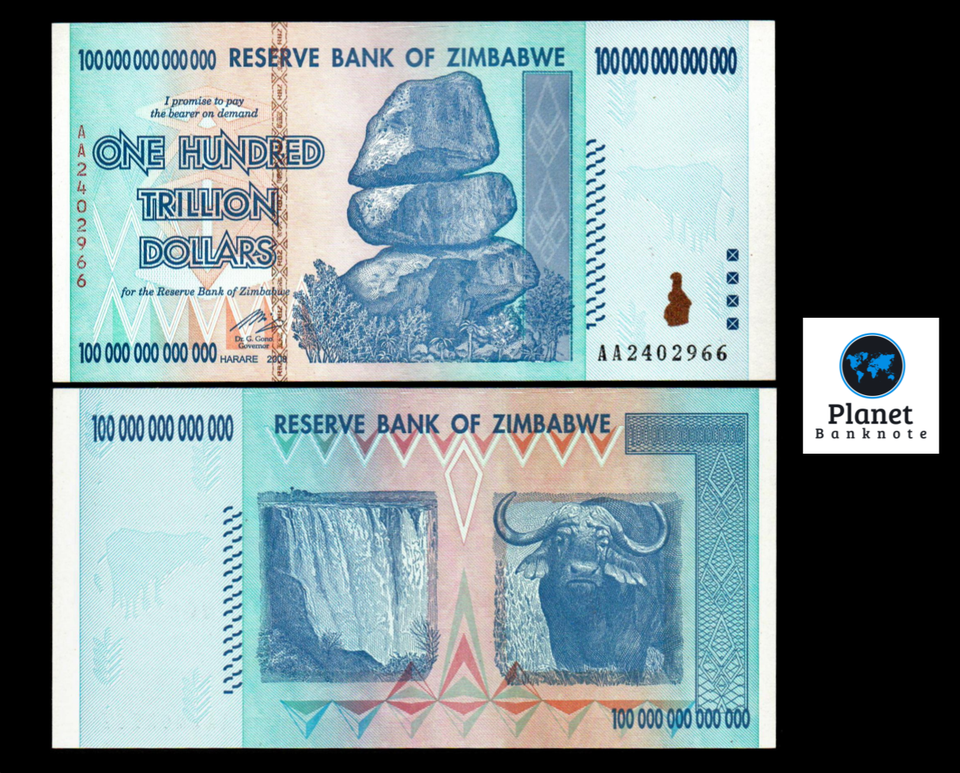 Zimbabwe 100 Trillion Dollars 2008 AA P-91 Banknote New UNC Zim ...