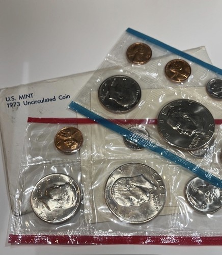 LOT OF TEN (10) 1973 US MINT SETS, 130 UNCIRCULATED MINT COINS, IKE Key ...