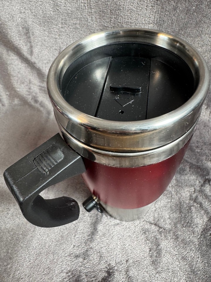 Heated Travel Mug 16 Oz Stainless Steel Red Insulated Keeps Hot Drinks ...