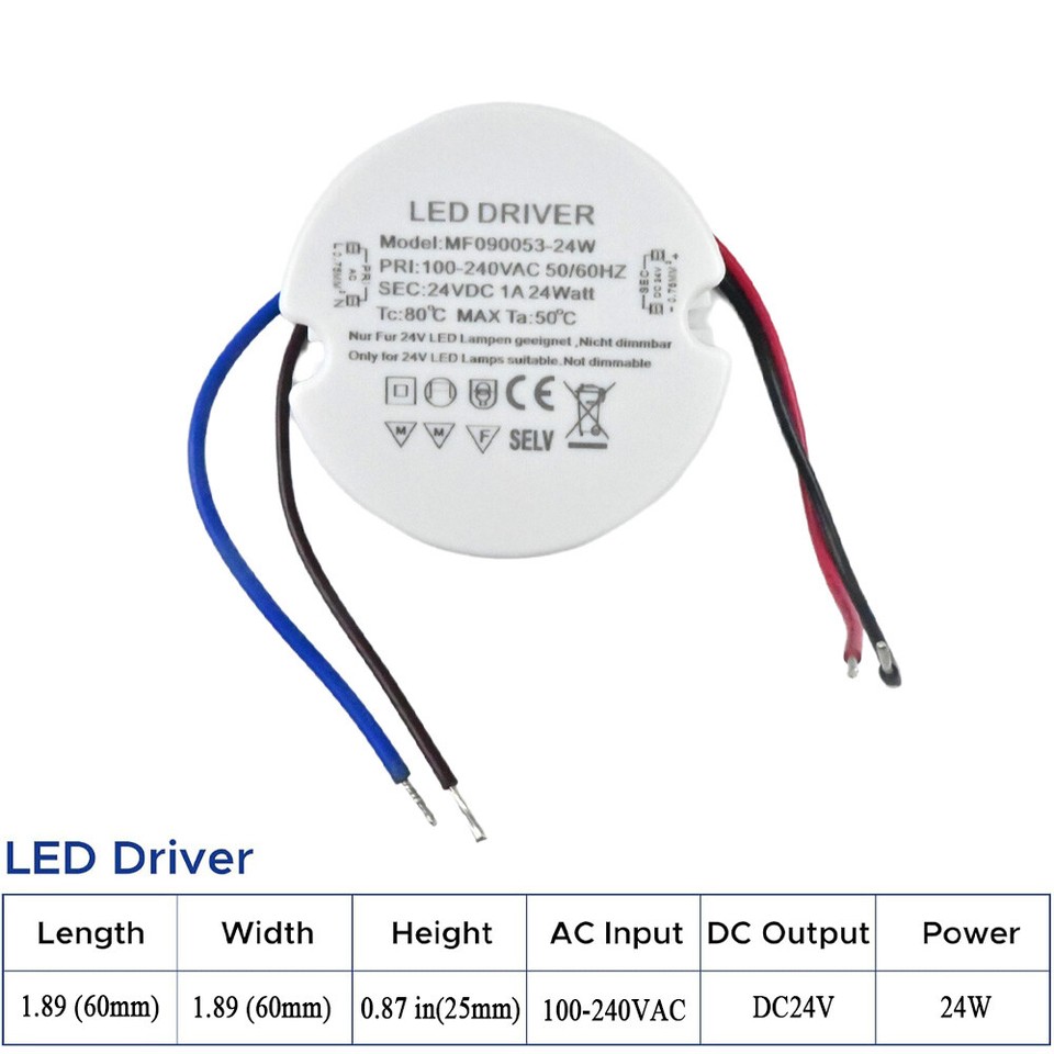 Round LED Driver 12W 15W 24W 30W 36W 12V 24V DC Light Transformer Power ...