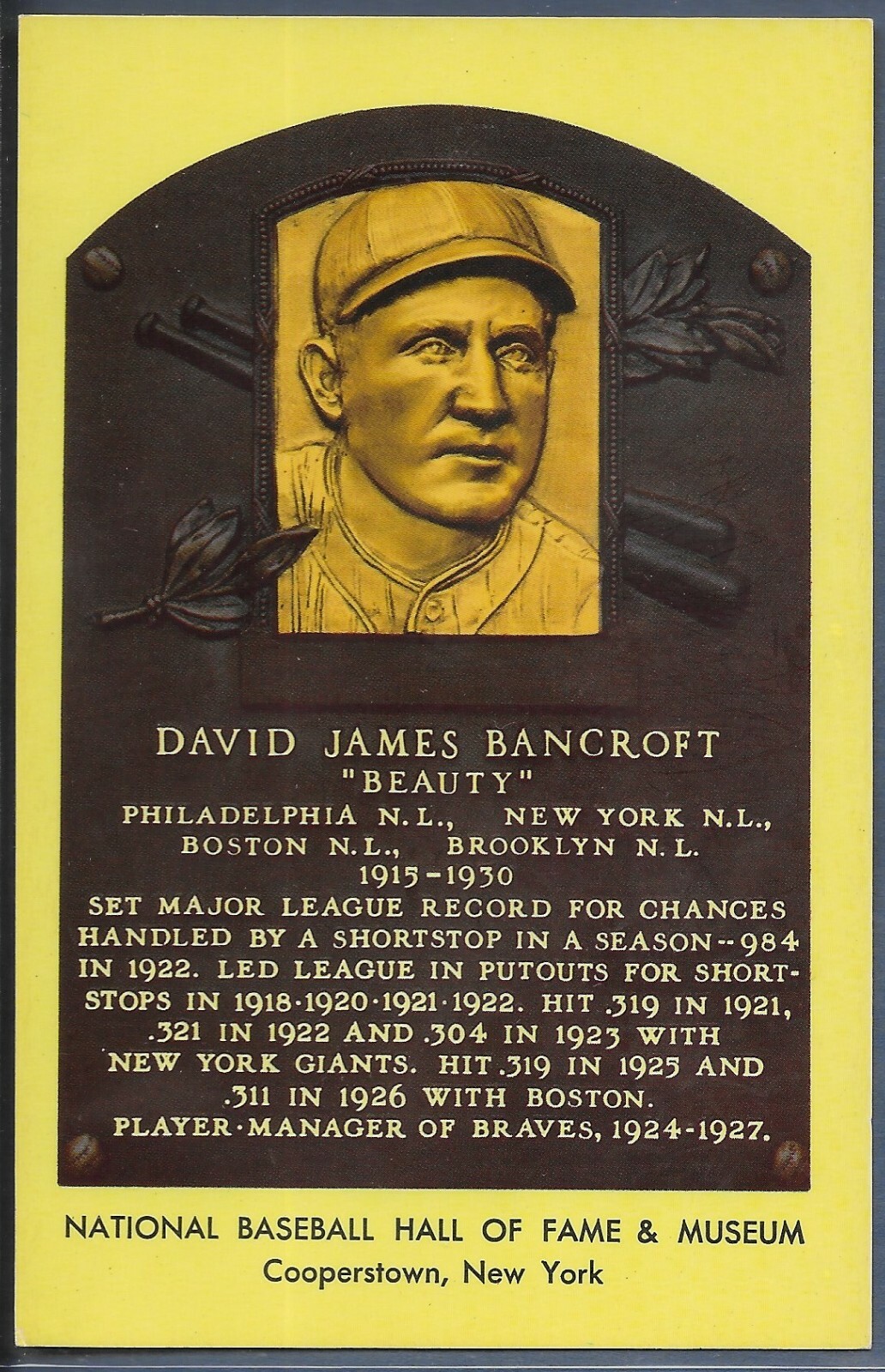 David James Bancroft Cooperstown Hall of Fame Plaque Postcard | eBay