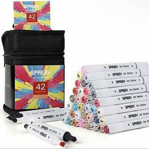 SPREEY 42 Colors Alcohol Markers, Dual Tip Art Markers for Coloring SPR ...