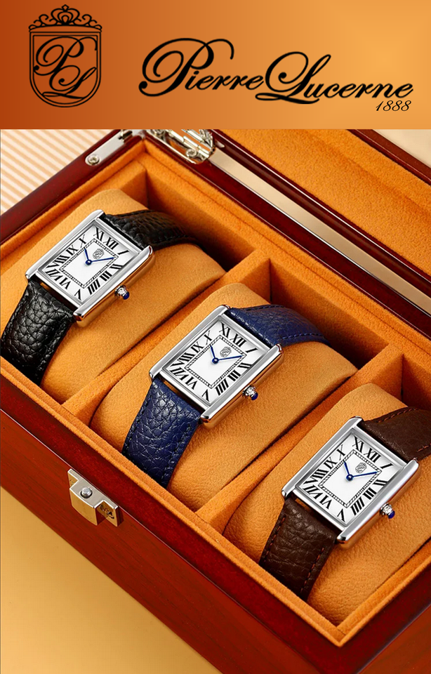 Pierre Lucerne 1888 Vintage Style Swiss Tank Mens Watch Brown Band ...