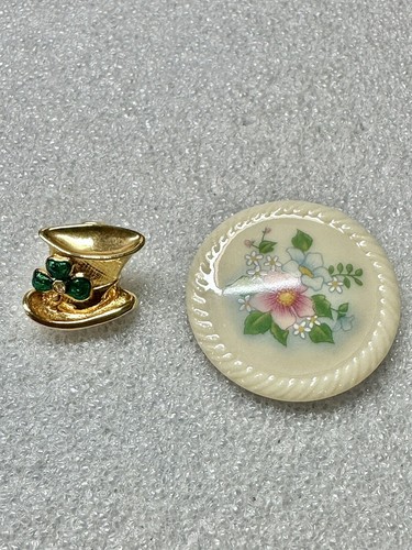 avon painted porcelain & Shamrock Top Hat Pin / Brooch | eBay