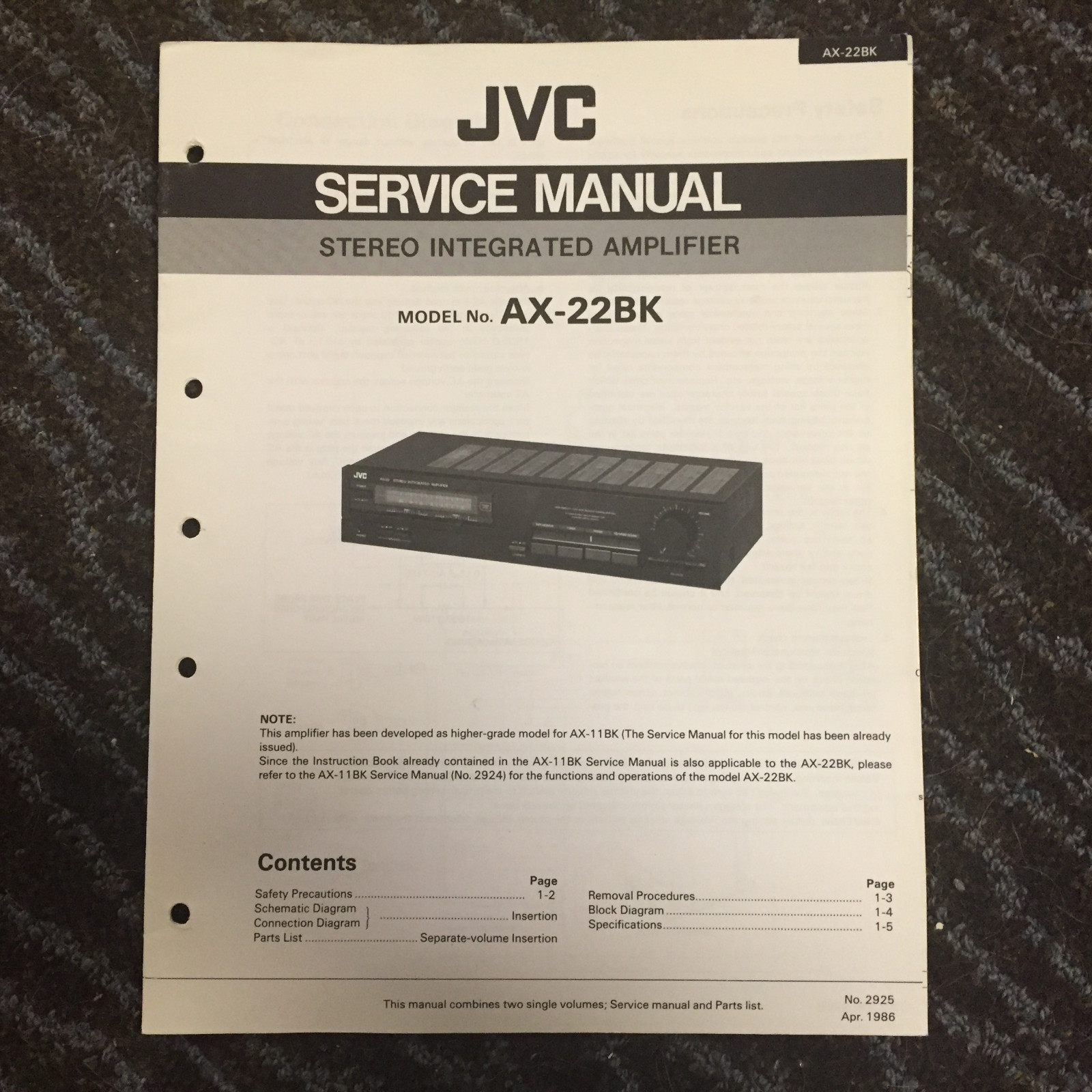 Original JVC Service Manual for AX Model Amplifiers Owner Manual ...