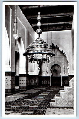 Morocco Postcard Casablanca New Mosque Main Aisle and Chandelier 1938 ...