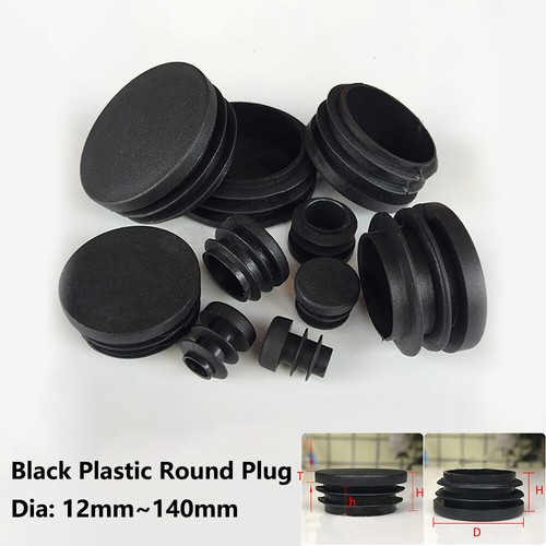 Black Round Plastic Blanking End Cap Caps Tube Pipe Inserts Plug Bung ...