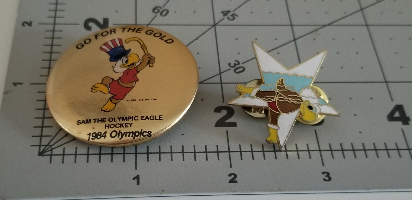 Olympics Eagle Pins 1984 & Star Swimming Enamel Vinta… - Gem