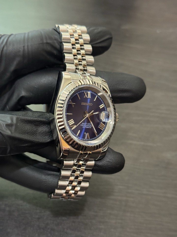 CUSTOM SEIKO MOD BLUE DATEJUST 39MM SAPPHIRE CRYSTAL AUTOMATIC | eBay