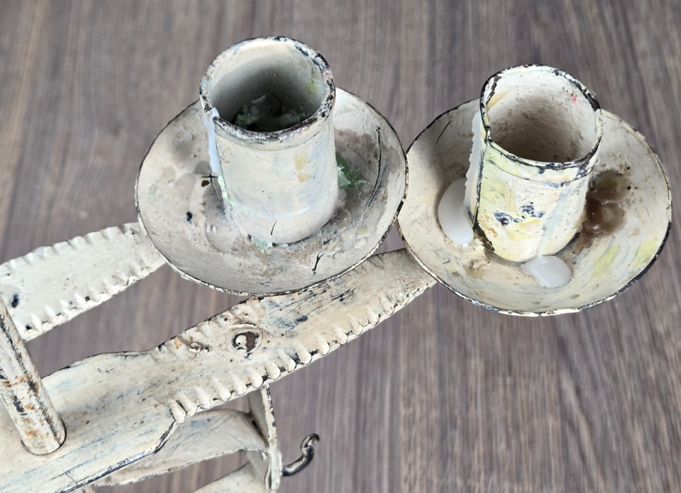 Pair adjustable wrought iron & metal double candle holders, Pennyfoot ...