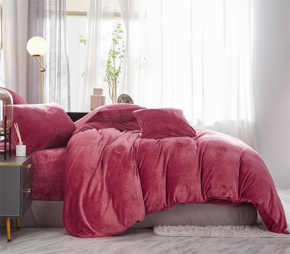 YASMENG Fluffy Velvet Duvet Cover Set Red King Size Fall Winter Soft ...