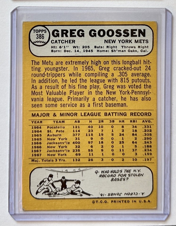 1968 Topps - #386 Greg Goossen | eBay