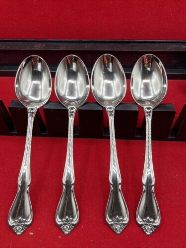 Oneida 1881 Rogers ARBOR ROSE / TRUE ROSE Stainless 4 Place Soup Spoons ...