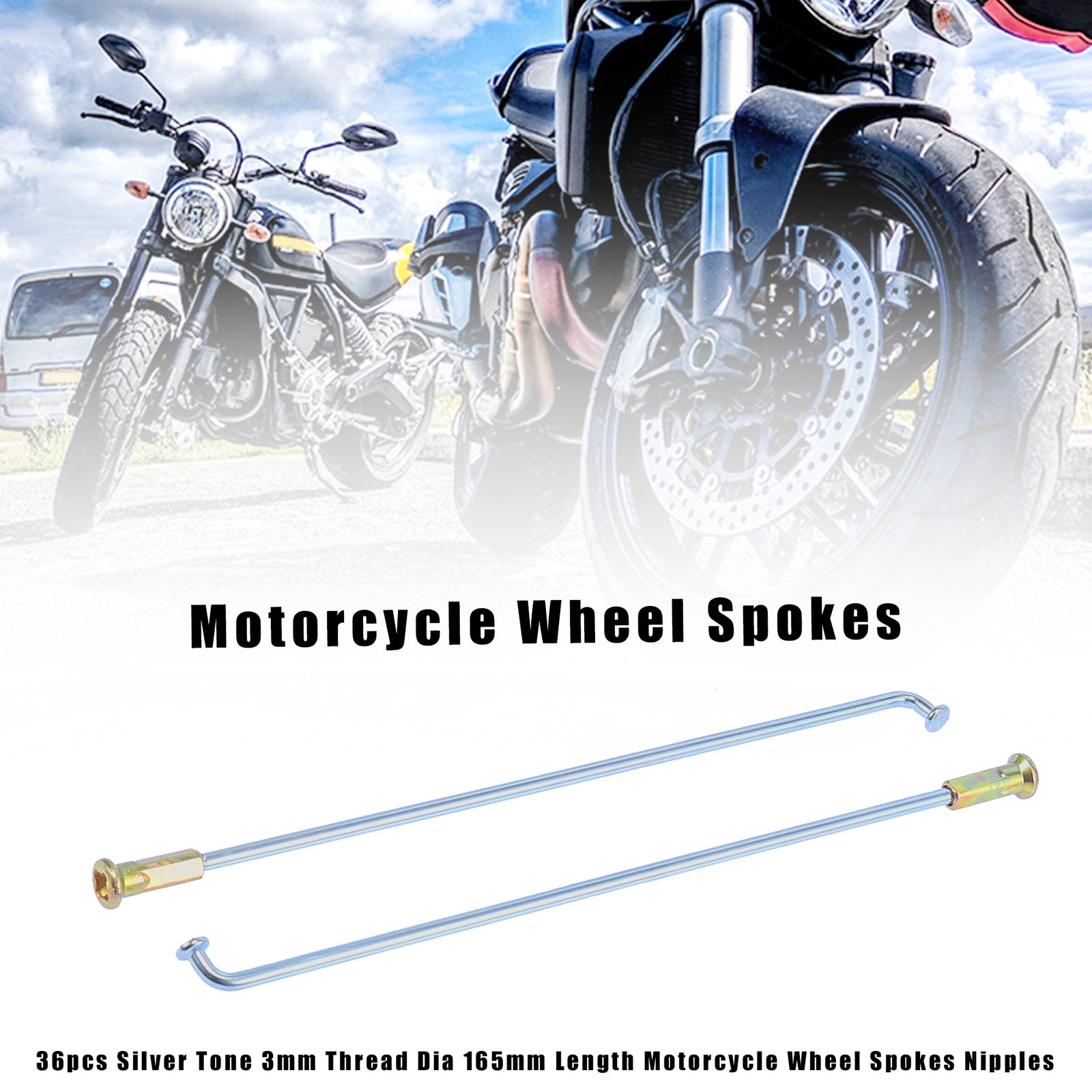 36pcs Silver Tone 3mm Thread Dia 160mm Length Motorcycle Wheel Spokes ...
