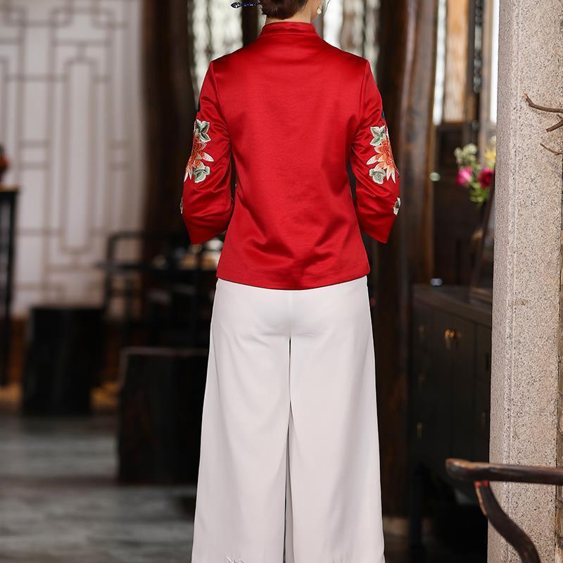 Women Chinese New Year Embroidered Cheongsam Jacket Satin Ethnic Top ...